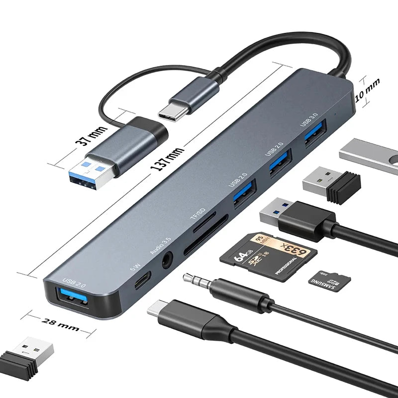 USB C Hub USB Splitter 8 in 1 USB Extender with 4 USB Port 1 USBC Port ...